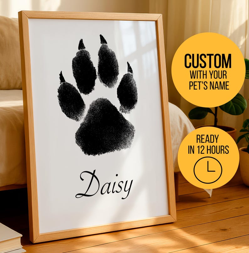Custom Pet Name Paw Print Silhouette Personalized Cat Dog Paw Stencil ...