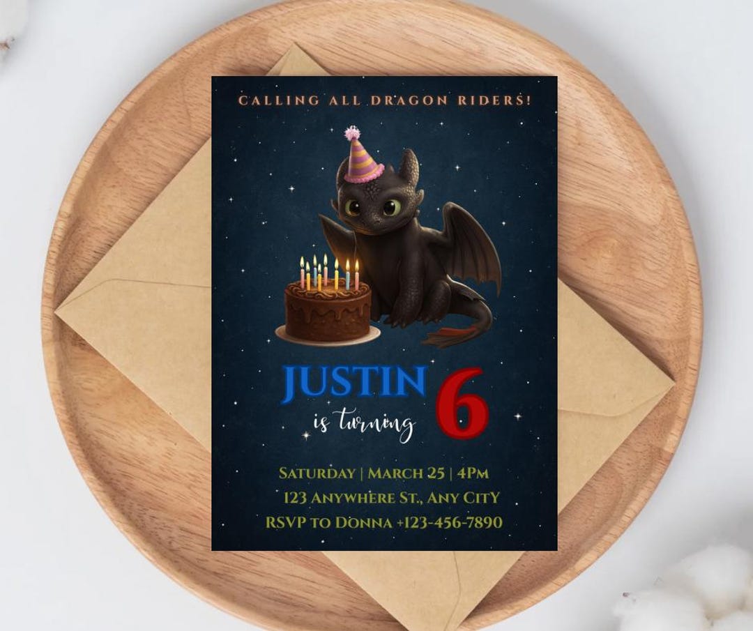Toothless Birthday Invitation: Editable Kids Party Invite (digital ...