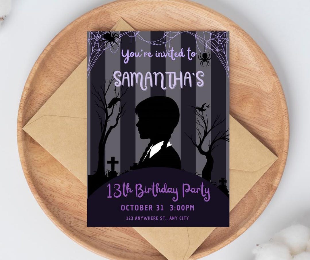 Wednesday Themed Birthday Invitation, Editable Printable Digital ...
