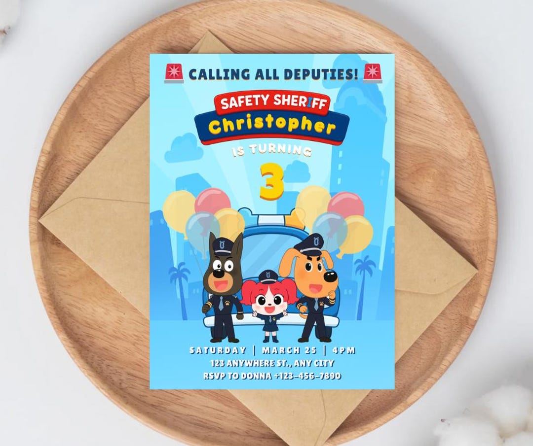 Sheriff Labrador Birthday Invitation, Editable Police Party Invite ...