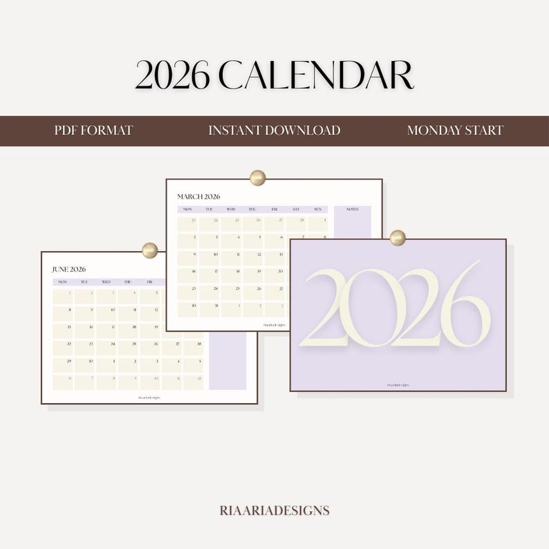 2026 Horizontal Purple Calendar - Etsy