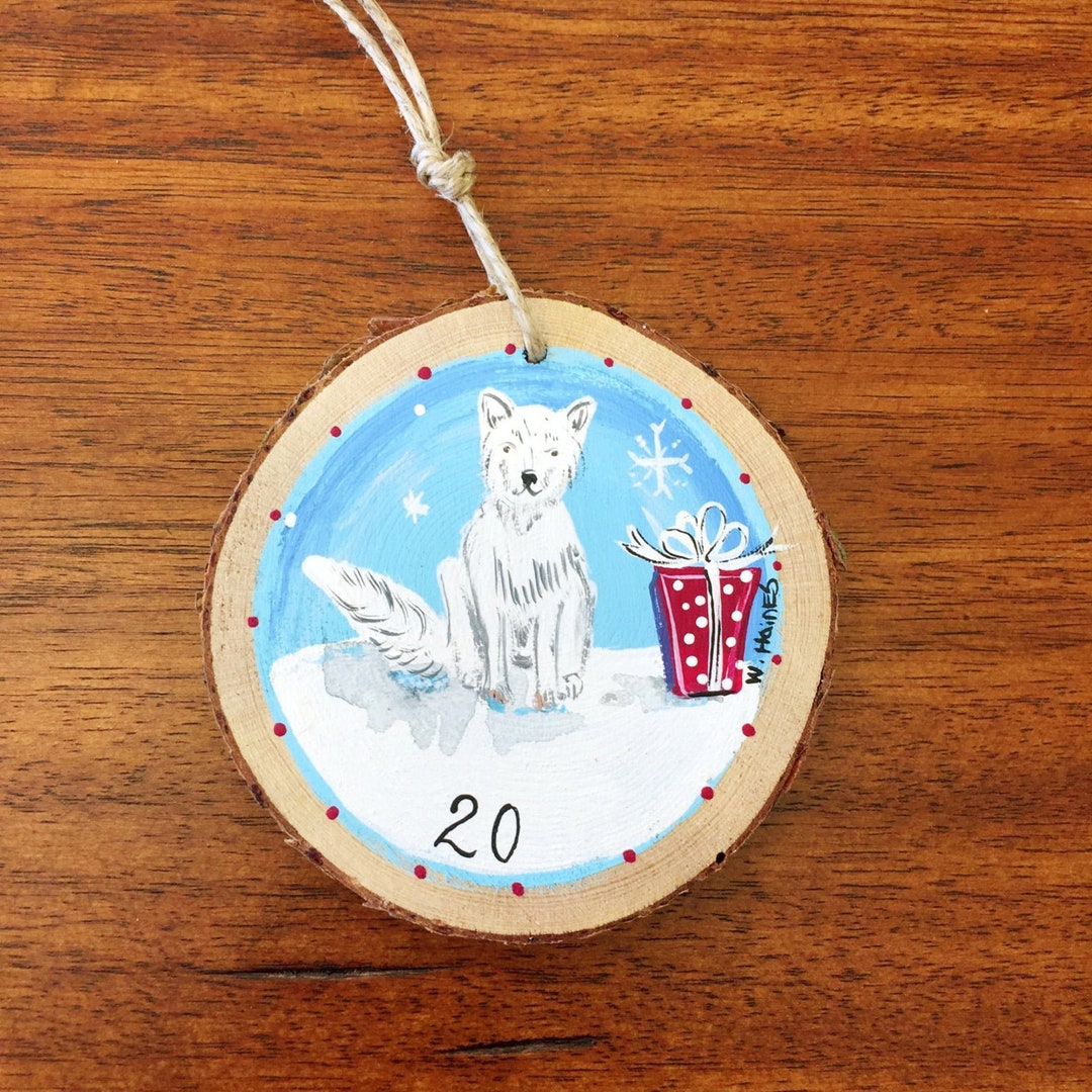 Arctic Fox | Hand Painted Wood Slice Ornament - Etsy