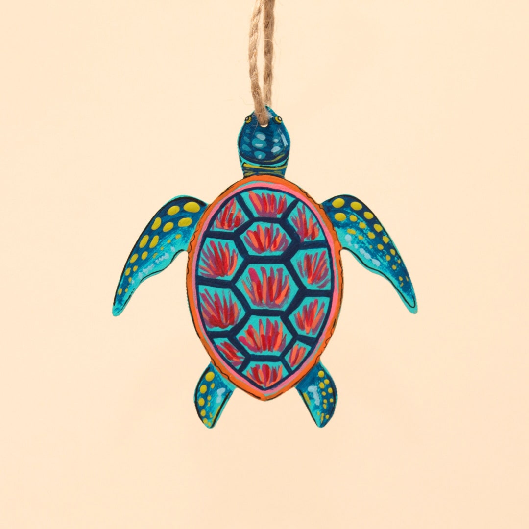 Sea Turtle | Hand-painted Wood Ornament (christmas Gift, Holiday Decor ...