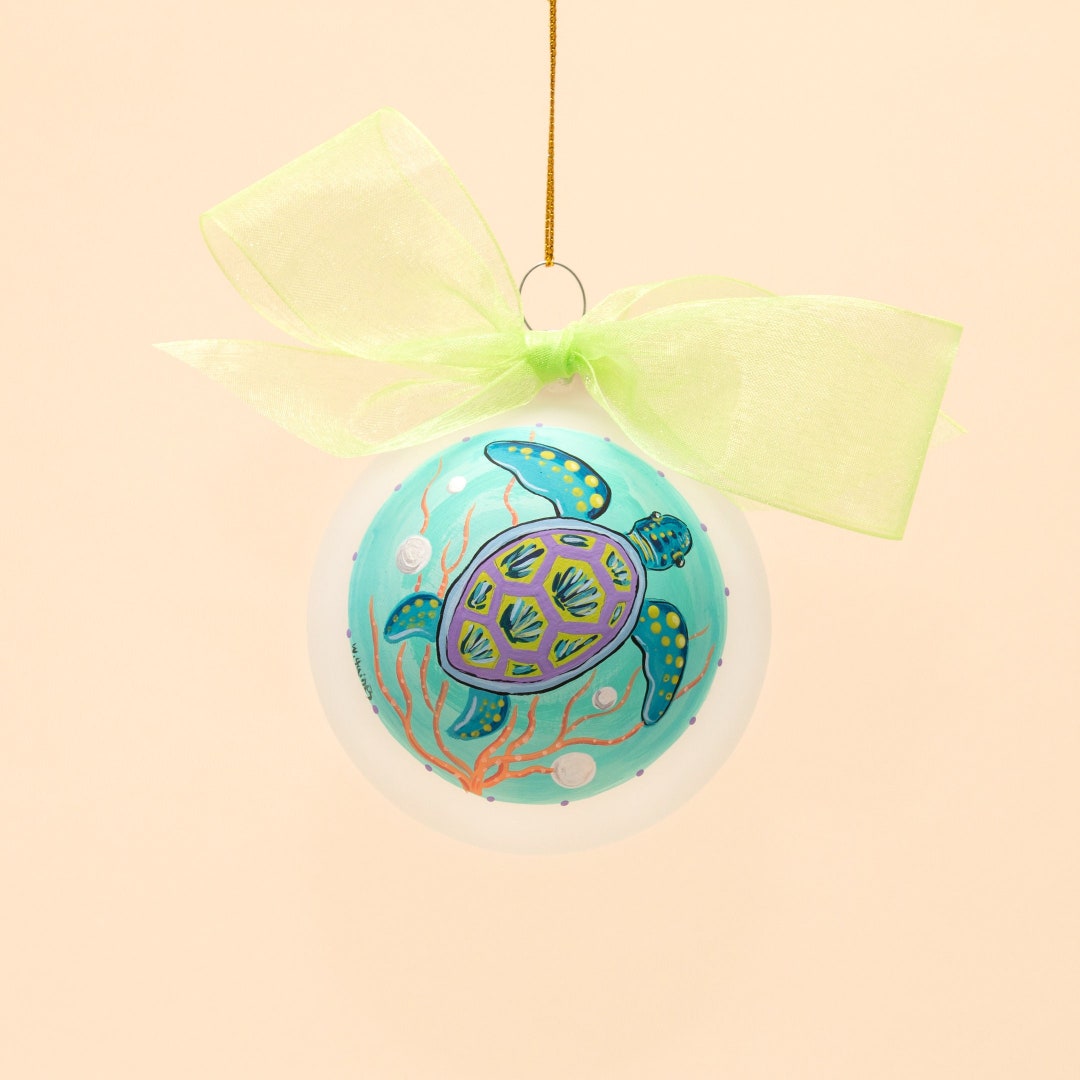 Sea Turtle | Hand-painted Glass Ornament (christmas Gift, Holiday Decor ...