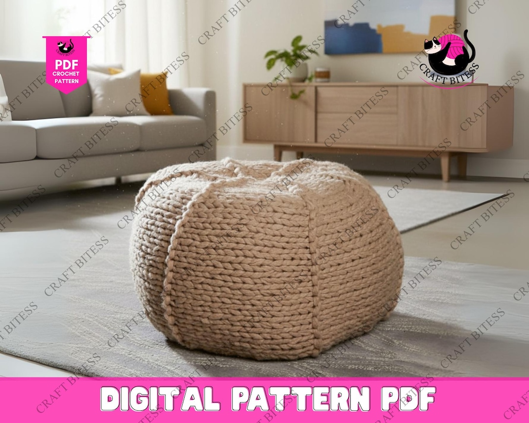 Chunky Knit Pouf Pattern for Home Decor, Hand Knitted Ottoman Pattern ...