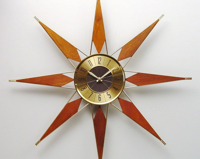 Mid Century Modern Starburst Clock by Elgin, Atomic Wall Clock ...