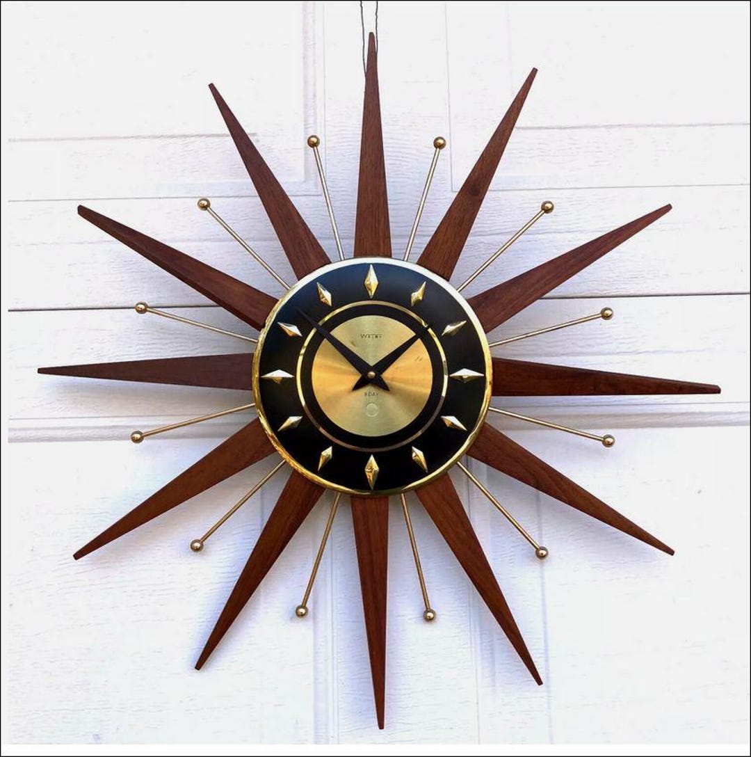 Vintage Starburst Wall Clock 1960s Mid Century Modern MCM Refurbished ...