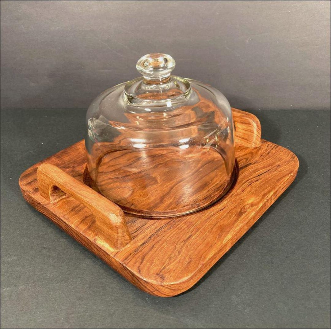 Vintage Dolphin Brand Teak Wood Cheese Board Tray Dome Cloche ...
