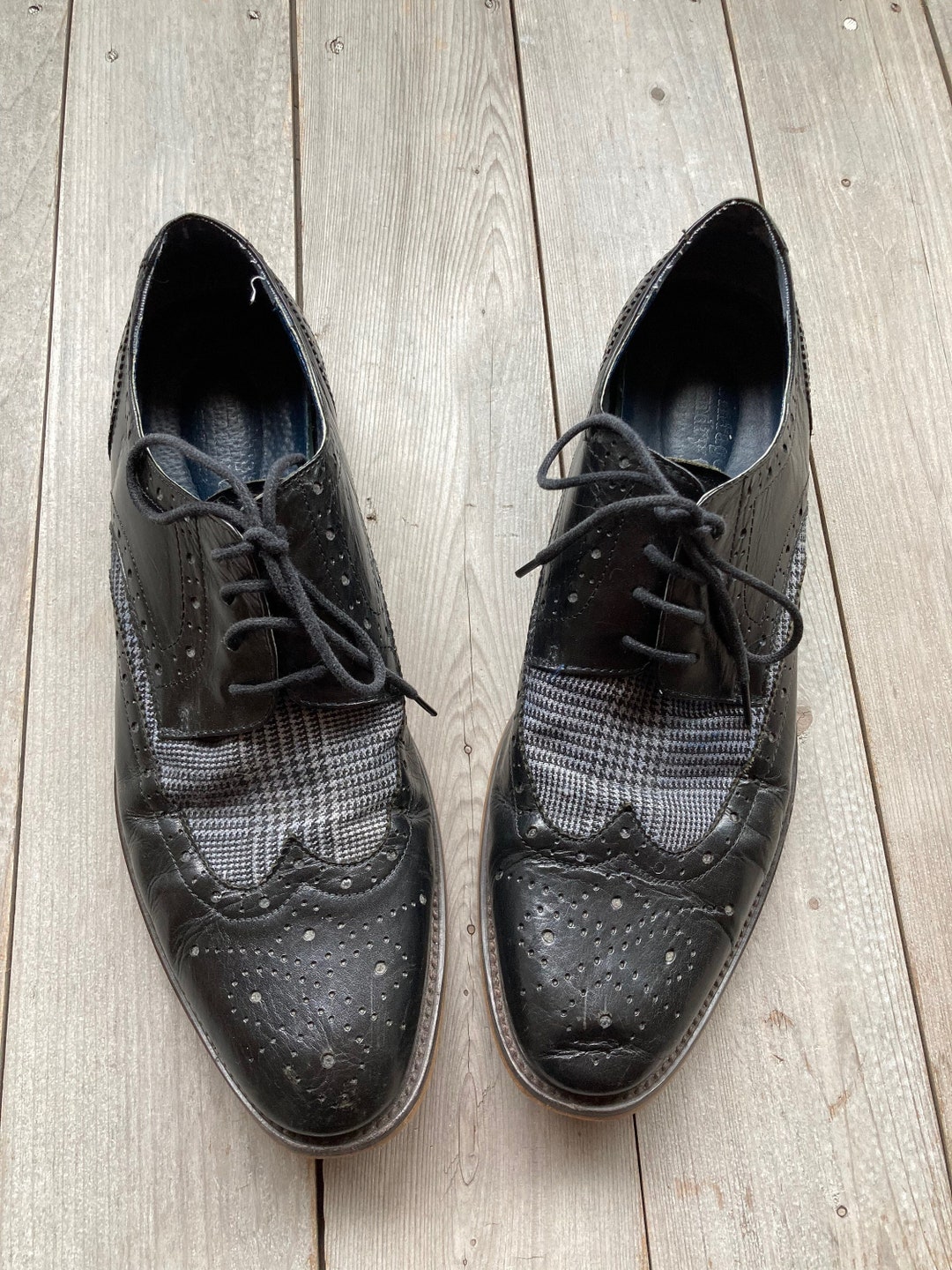 Vintage Men's Black Oxford Wingtips With Houndstooth Accent, Size 8-1/2 ...