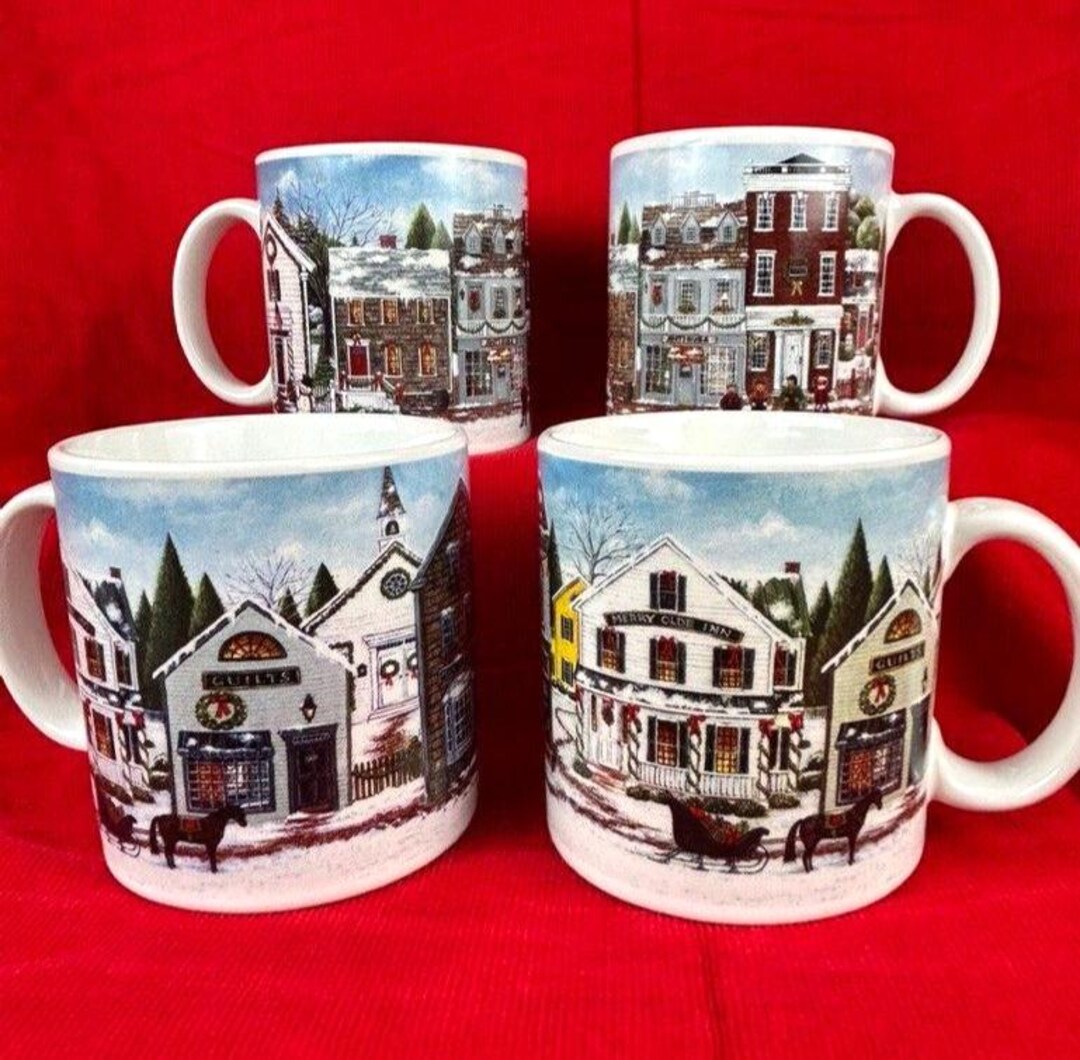 Vintage Christmas Village Mugs|oneida Sakura|david Carter Brown| (4) in ...