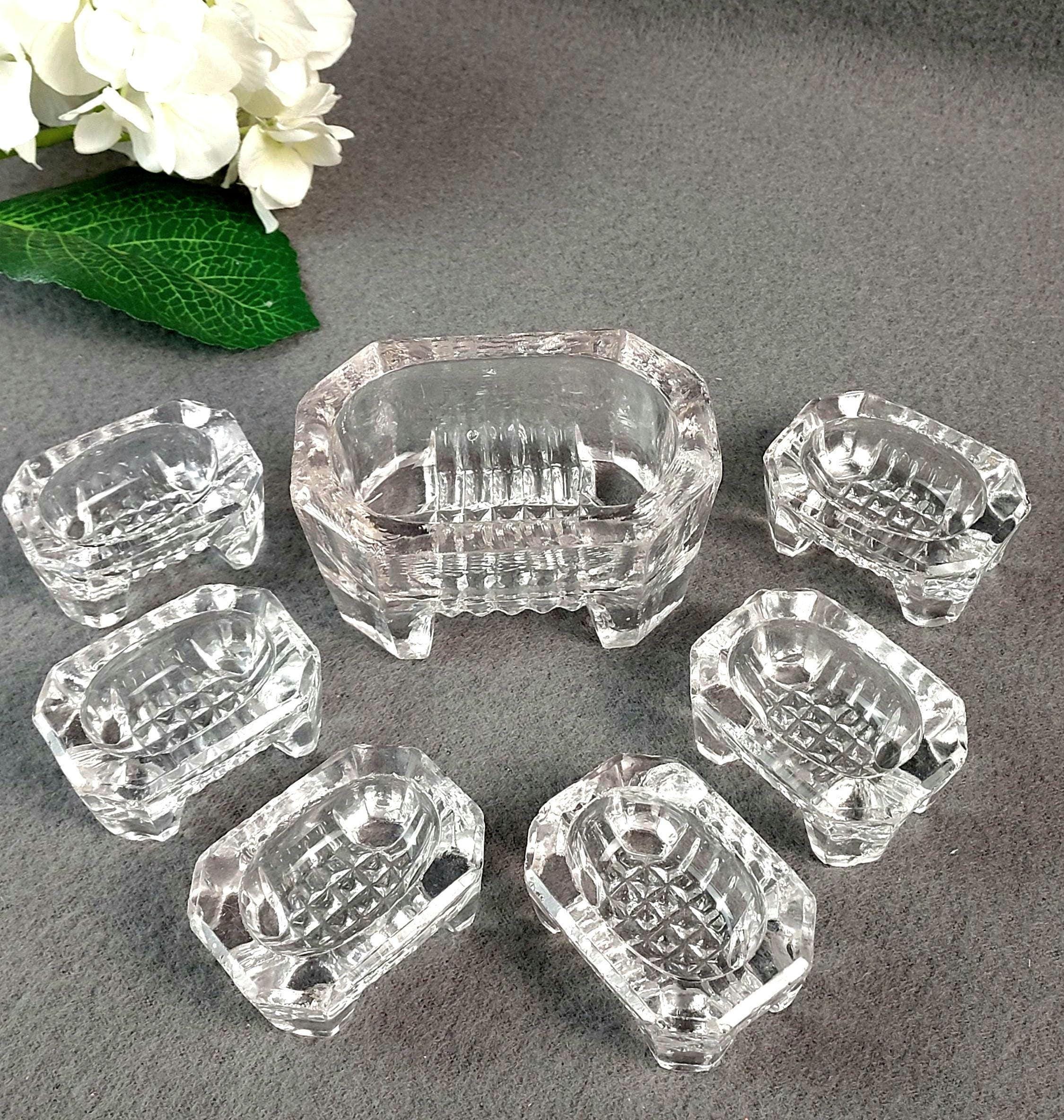 Vintage Glass Salt Cellar Set - 7 Pieces With Large Master Cellar - Mid ...
