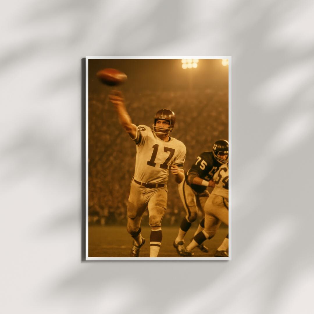 Vintage American Football Poster – Retro Quarterback Throwing Scene in ...