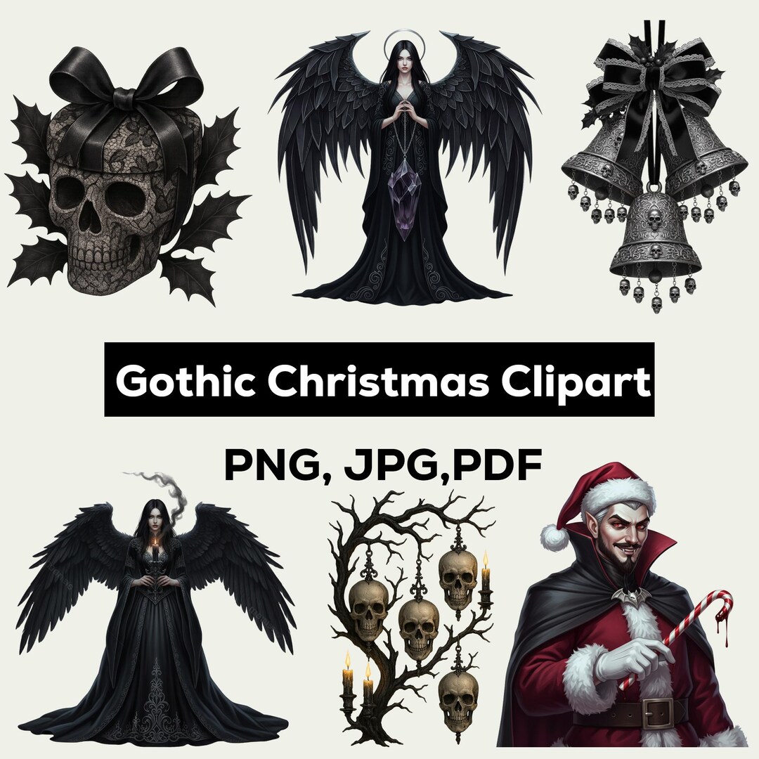 Gothic Christmas Clipart Bundle | Skulls, Ravens, Snow (digital ...