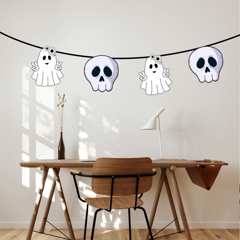 Halloween Garland Printable | Cute Ghost & Skull Banner | Spooky Party ...