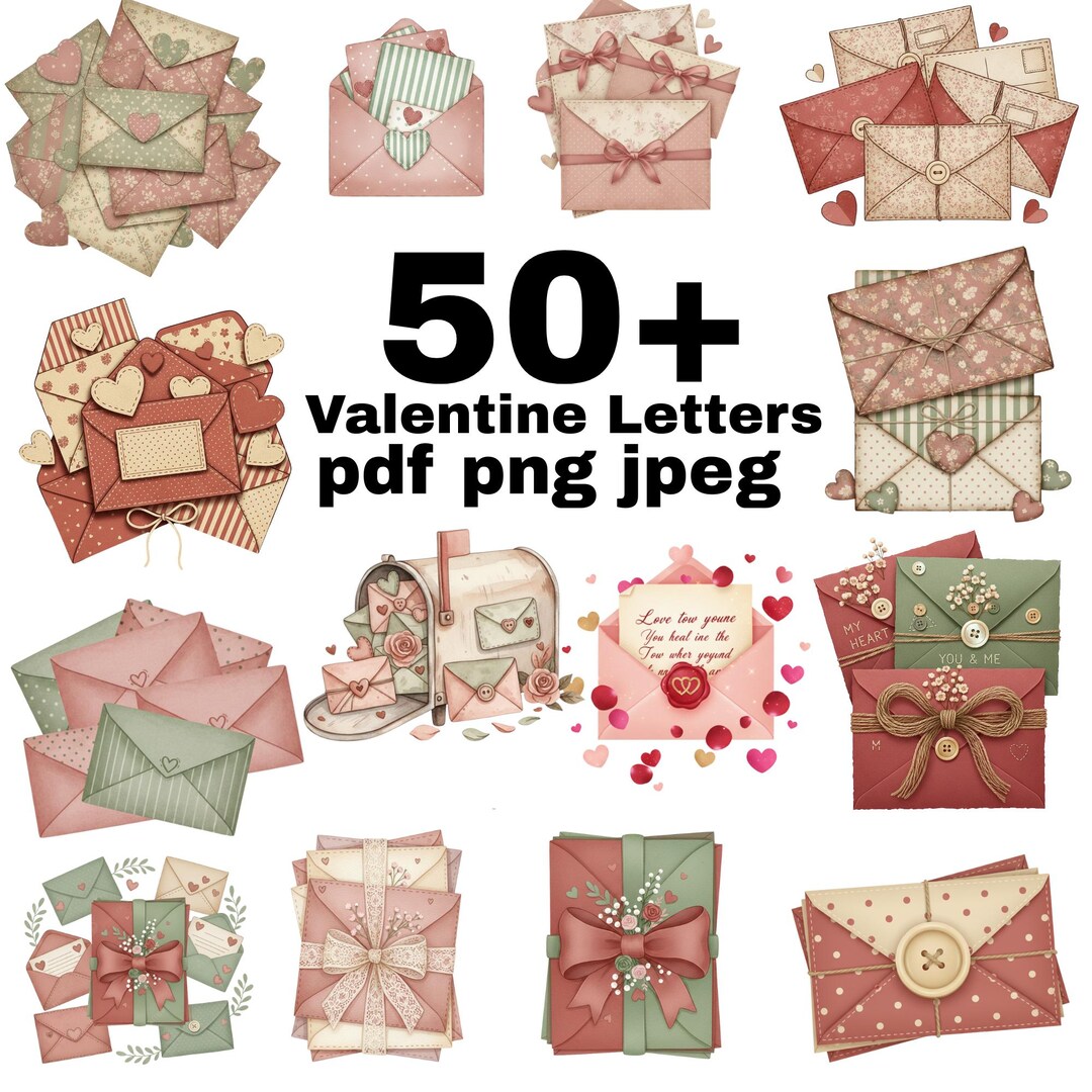 50+ Valentine Love Letters Clipart PNG PDF | Romantic Envelopes Mailbox ...