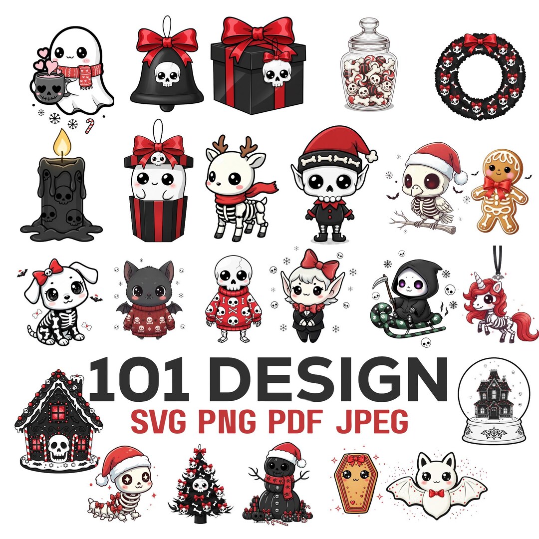 101 Gothmas Clipart Bundle PNG, Svg Gothic Christmas Graphics, Spooky ...