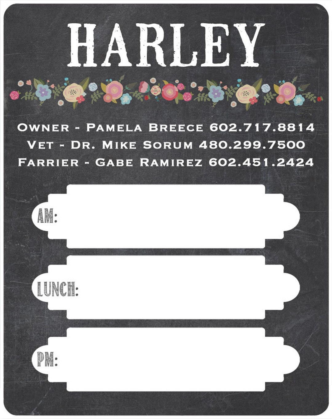 Custom Horse Stall Sign 11x14" With Feeding Instructions on Dry Erase ...