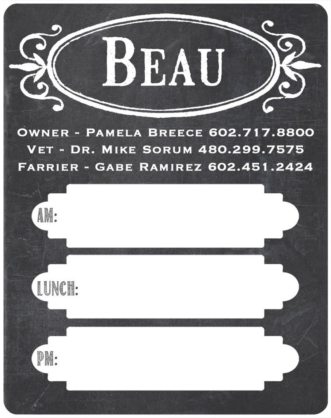 11x14" Custom Horse Stall Sign With Feeding Instructions on Dry Erase ...