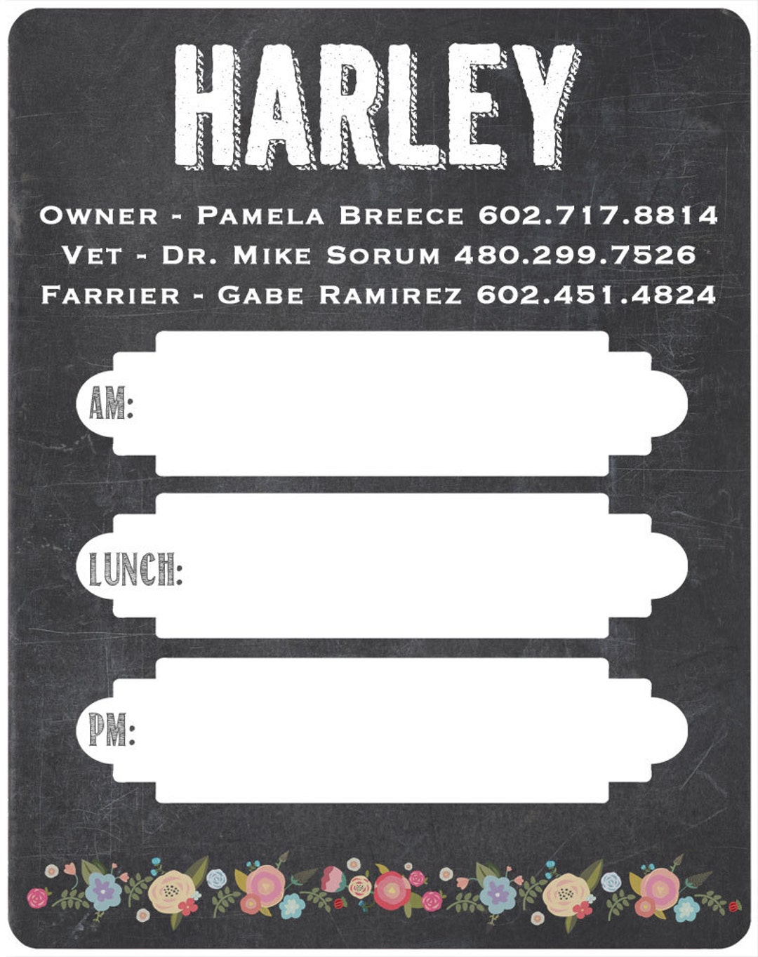 11x14" Custom Horse Stall Sign With Feeding Instructions on Dry Erase ...