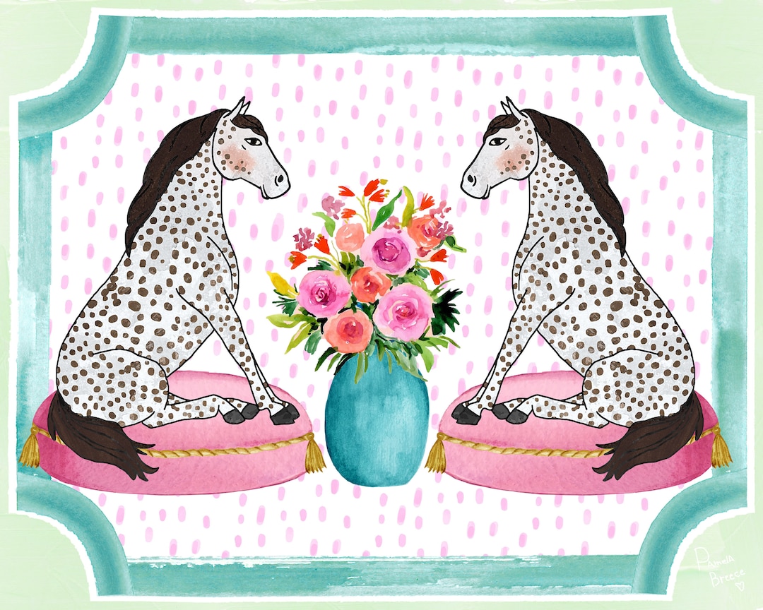 Preppy Horses on Pillows Digital Wall Art Download - Etsy