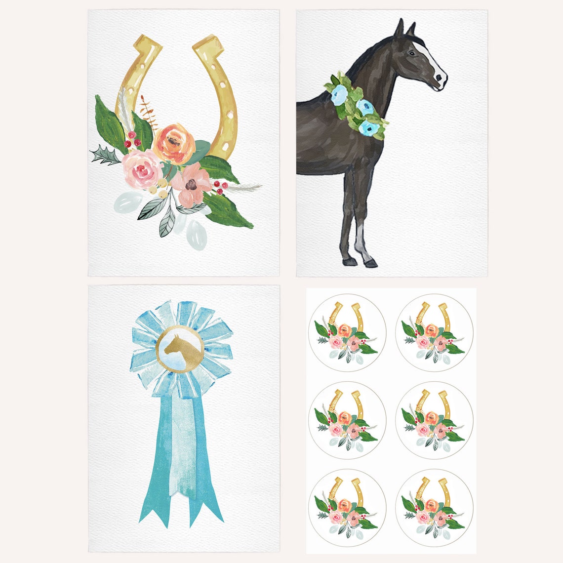 Set of 6 Blue Equestrian Cards With Stickers - Etsy