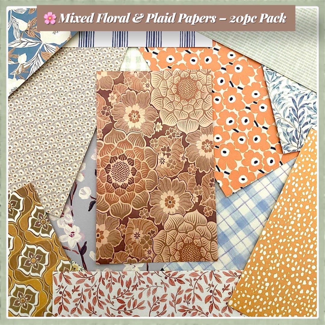 Floral Plaid Collage Kit – Vintage Scrapbook & Junk Journal Paper Pack ...