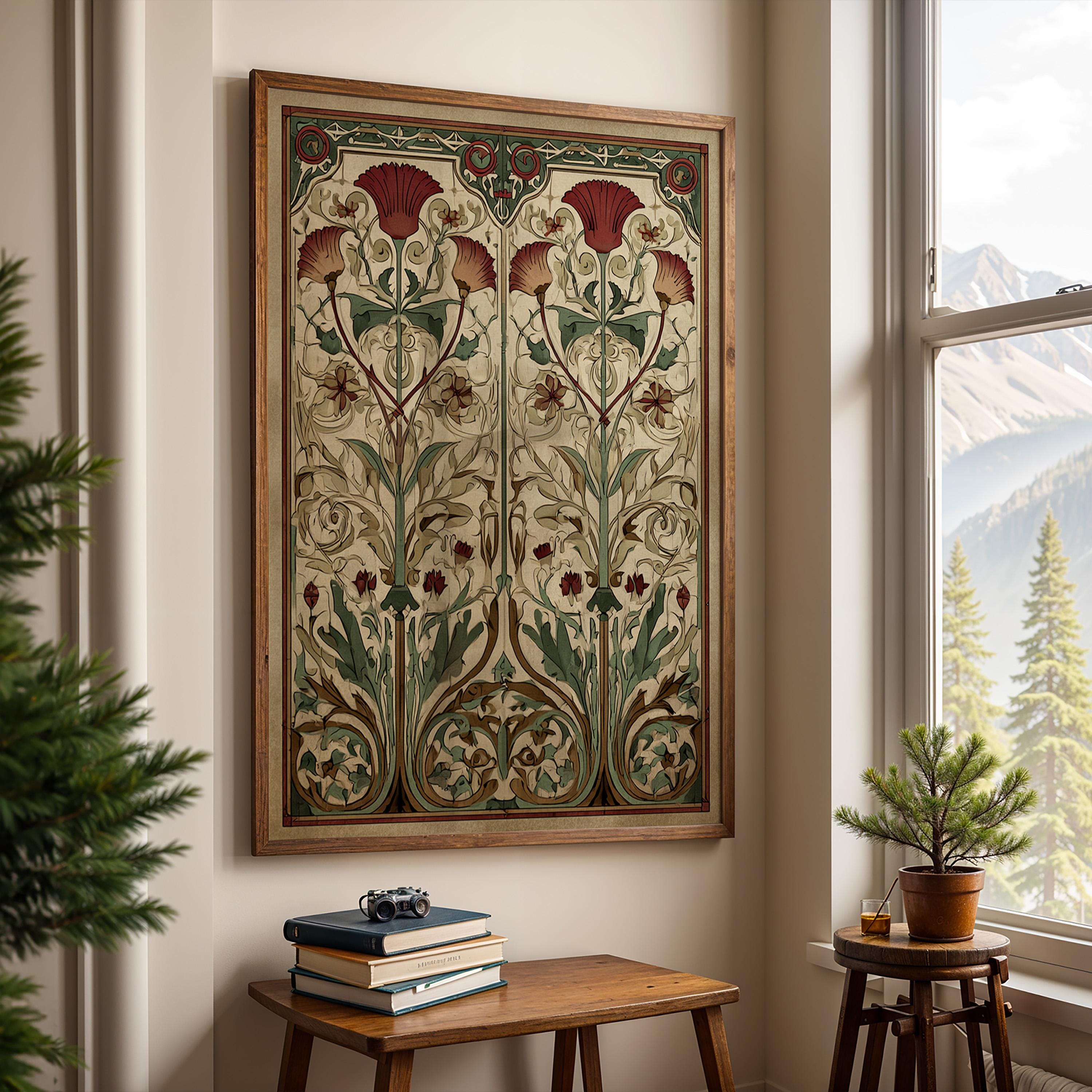 Floral Art Nouveau Wall Art – Vintage Botanical Design Print, Victorian ...