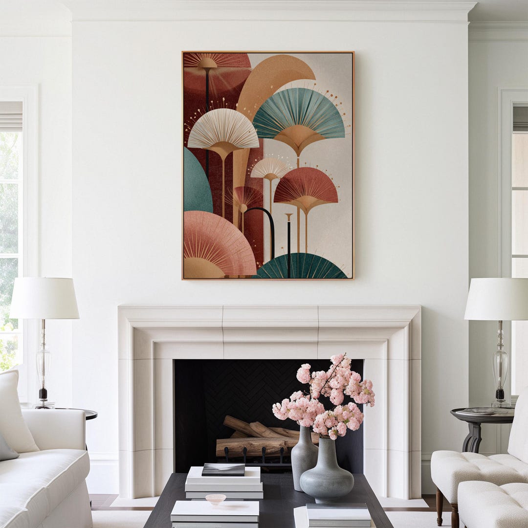 Mid Century Modern Mushroom Canvas Wall Art, Retro Botanical Abstract ...