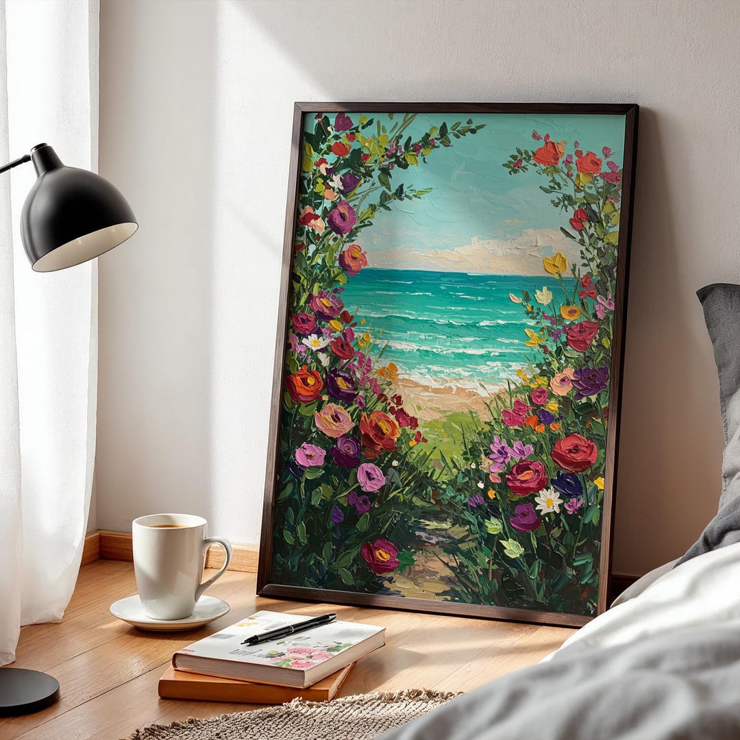 Beach Path With Wildflowers Wall Art, Coastal Ocean View Poster Print ...