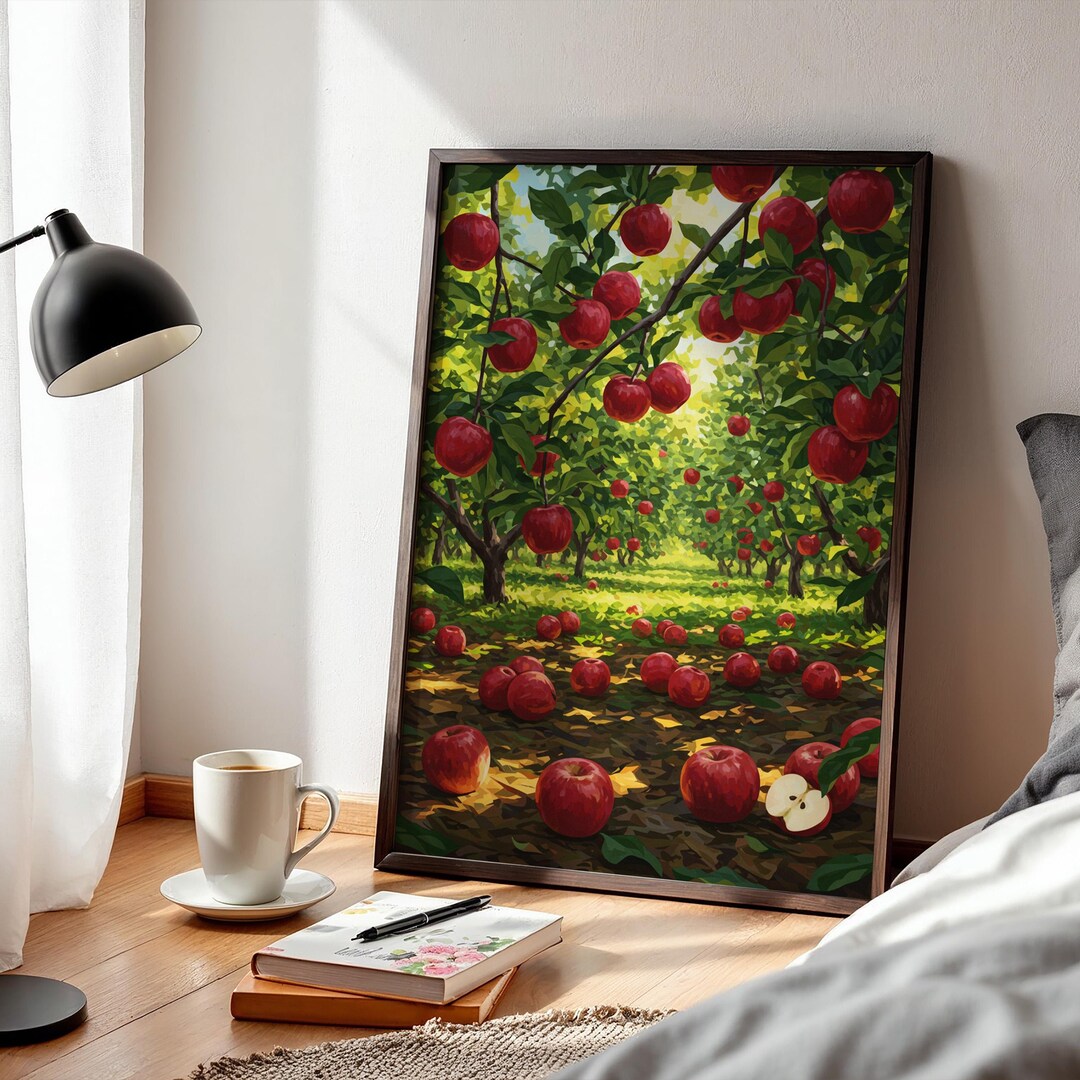 Apple Orchard Poster Wall Art Print, Framed Red Apple Tree Landscape ...
