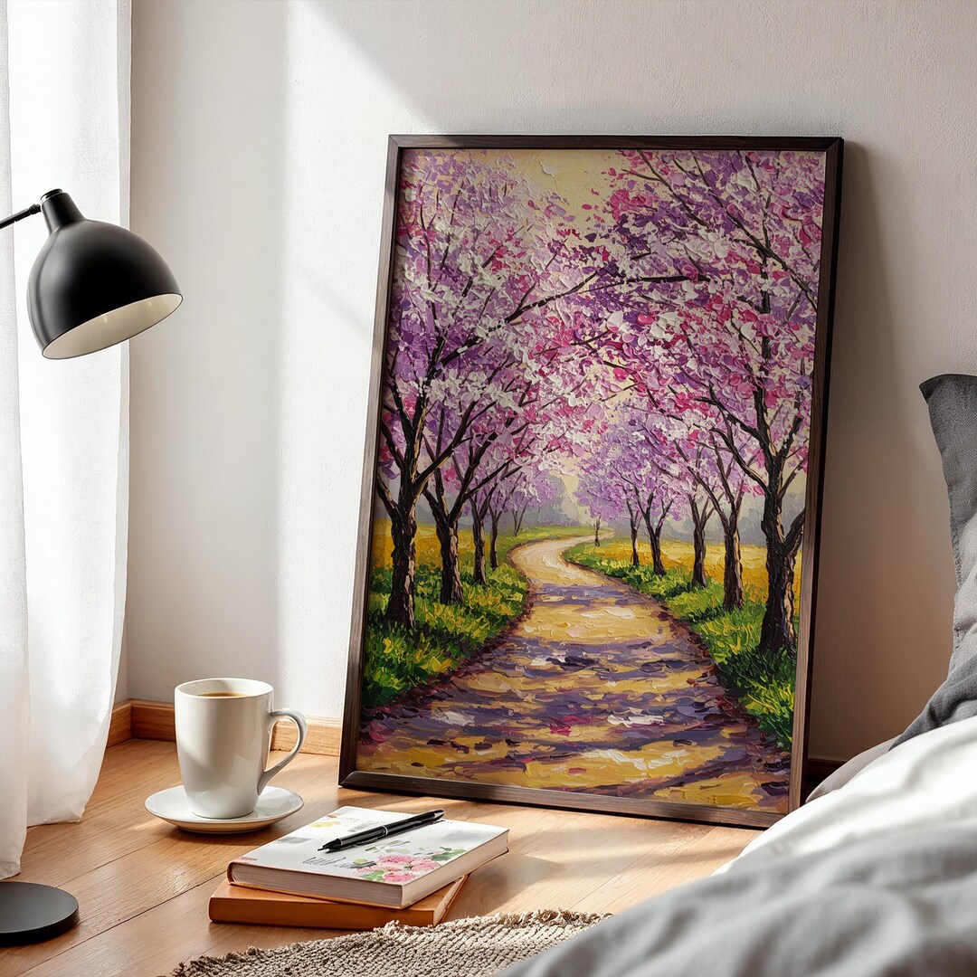 Blossom Tree Poster Wall Art Framed, Spring Pathway Landscape Print ...