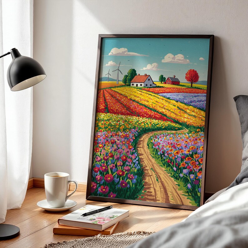 Colorful Flower Field Poster Print Framed, Countryside Farm Path Wall ...