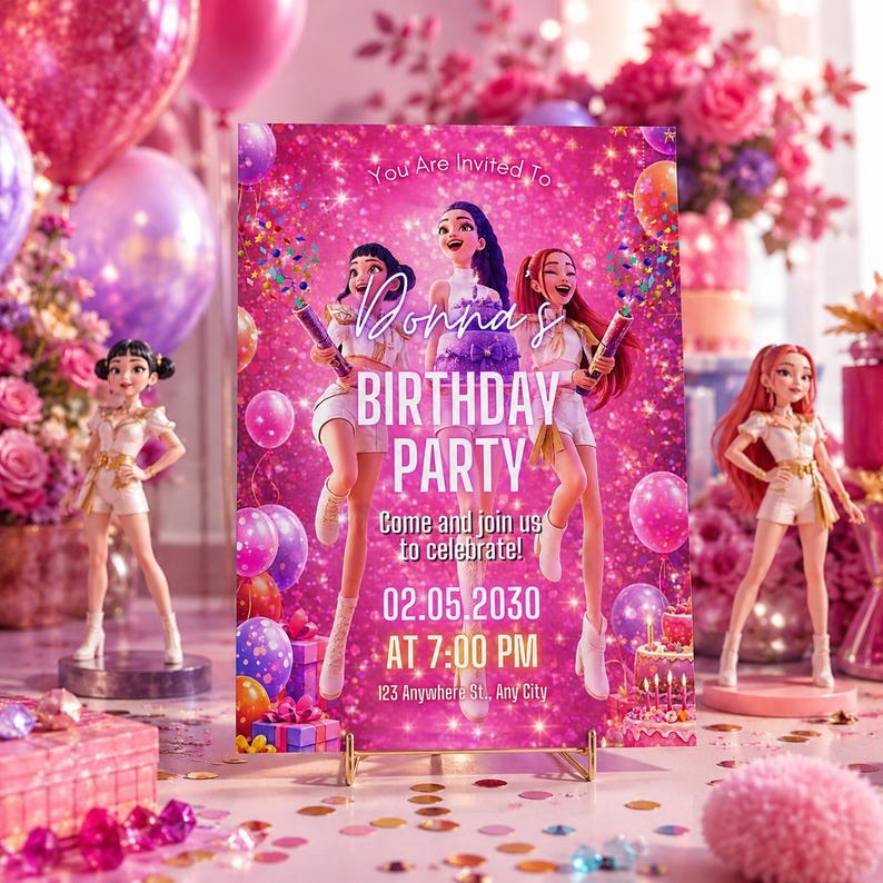K-pop Demon Hunters Birthday Invitation | Anime Themed Party Template ...