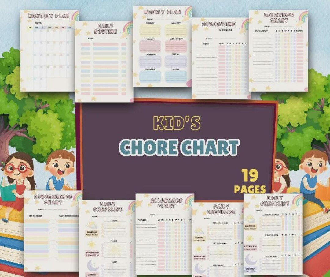 Kids Chore Chart Bundle Daily Responsibility Checklist Allowance ...
