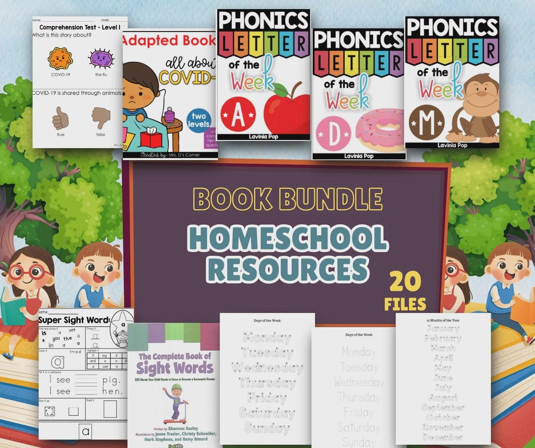 Homeschool Resources Book Bundle: Phonics, Sight Words, Adapted Books ...