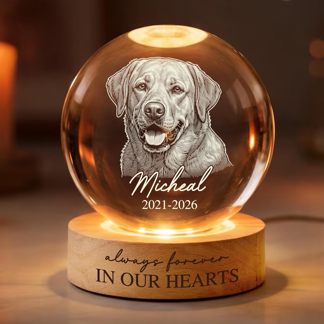 Personalized Pet Memorial Night Light, Custom Pet Portrait Crystal Ball ...