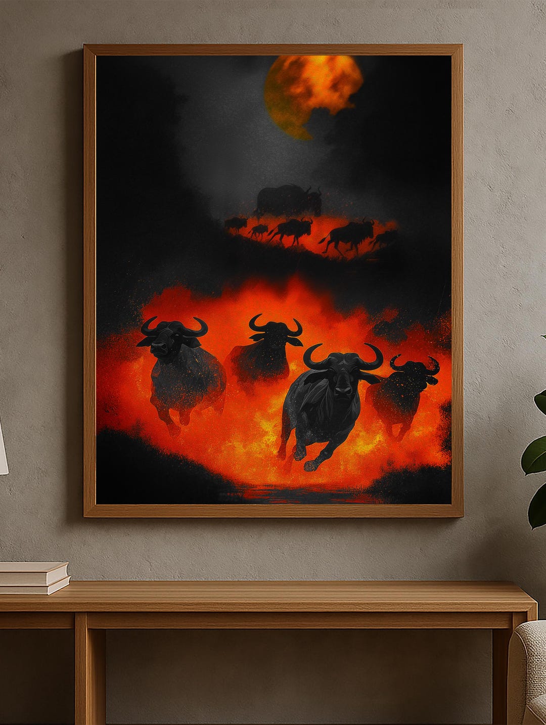 Born of the Ember | Wildebeest Herd Surging From the Flames | Spiritual ...