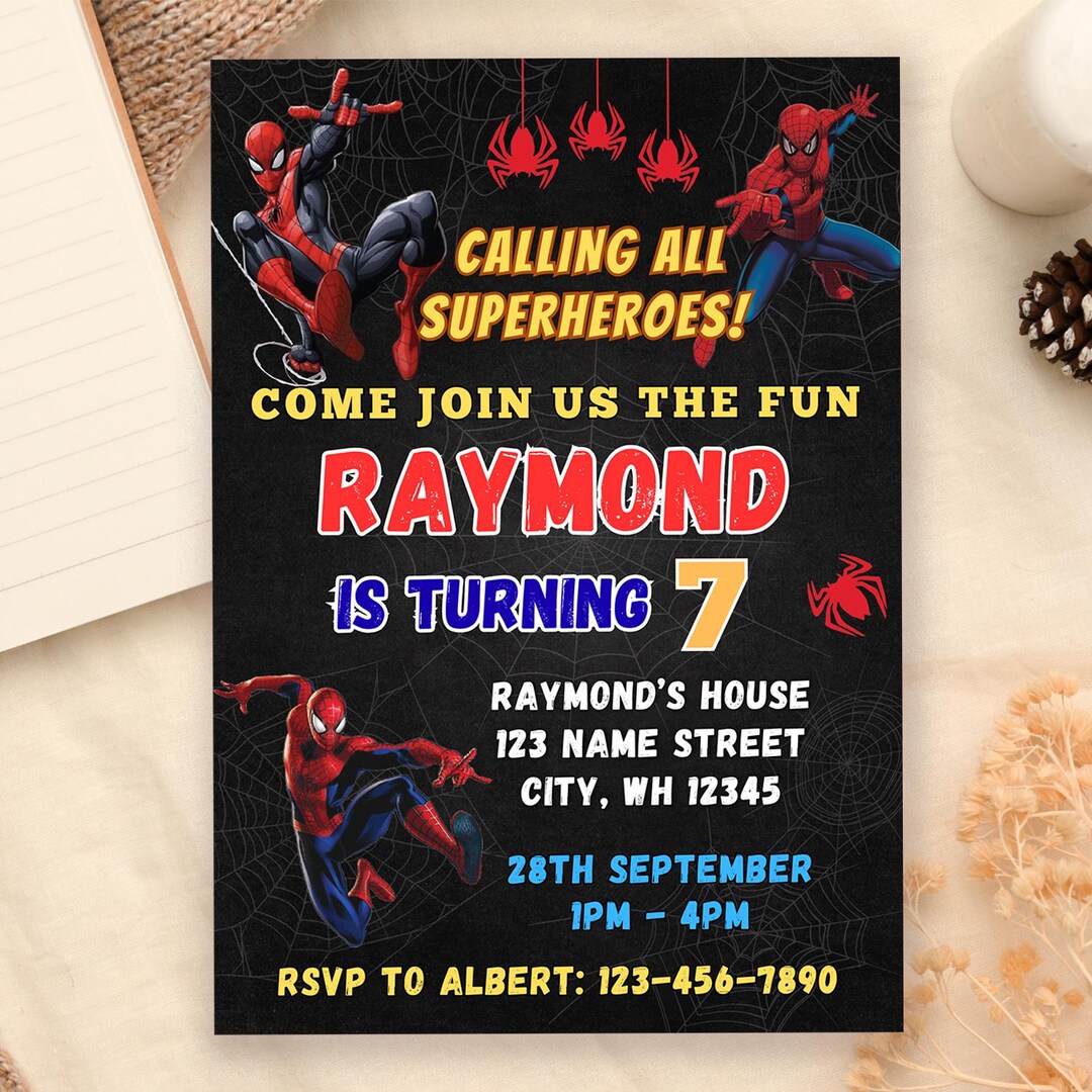 Editable Spider-man Spiderman Superhero Birthday Invitation, Fun Spider ...
