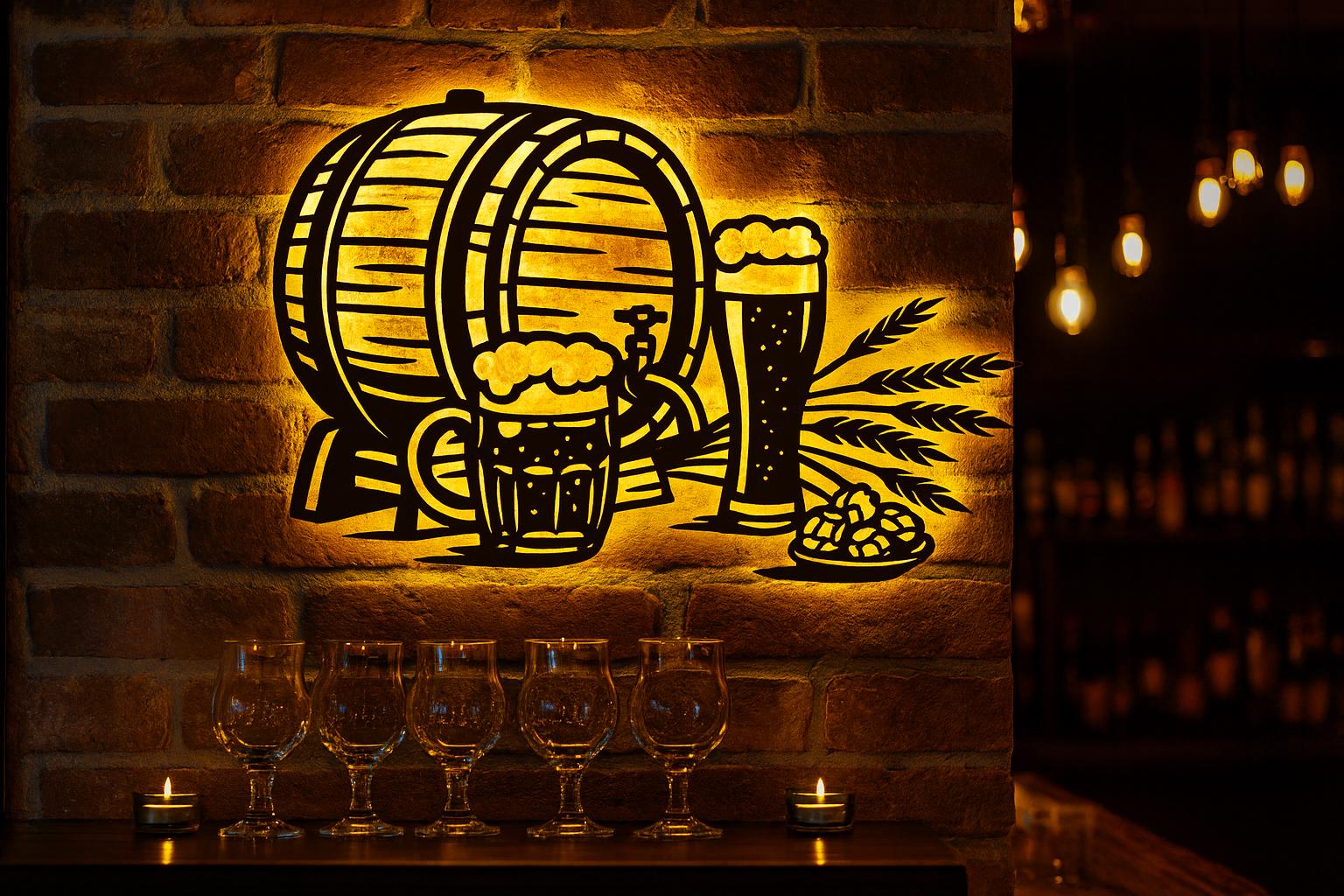 Beer Barrel SVG Template, Beer Mug & Hops Laser Cut File, Pub Wall ...