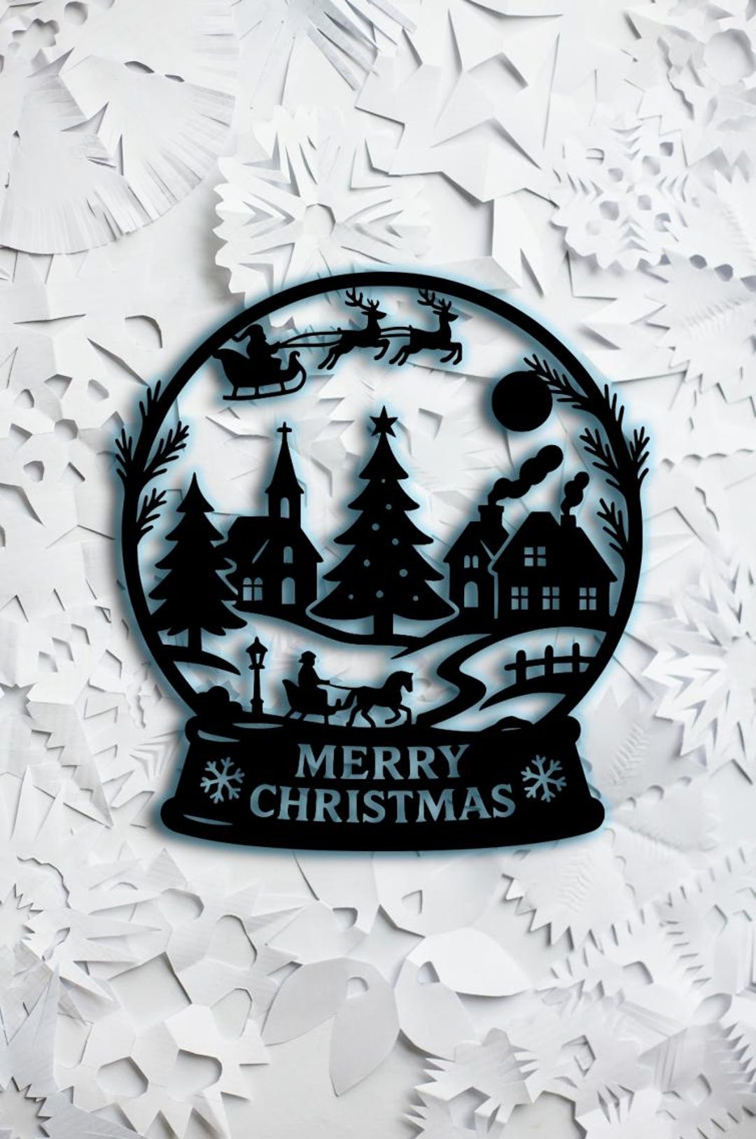 Christmas Village Round Scene SVG DXF PNG | Santa Sleigh Design ...