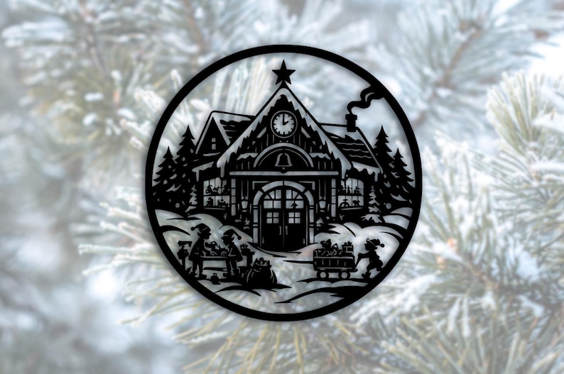 Santa's Workshop Round SVG – Christmas Ornament Laser Cut File (digital ...