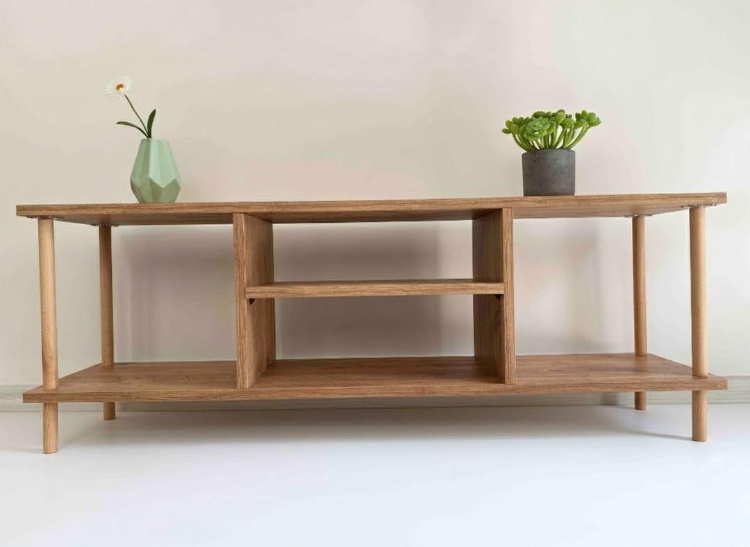 Wooden Leg TV Stand 120 Cm , Modern TV Unit With Shelf , Easy Assembly ...