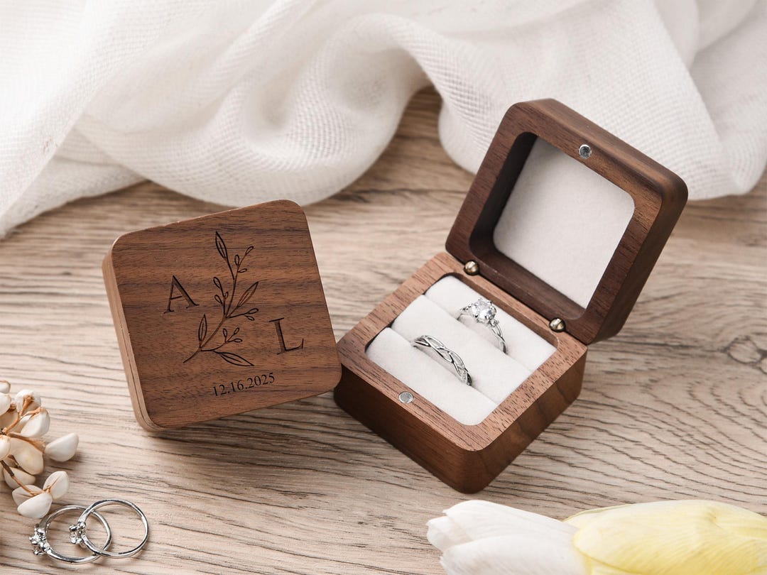 Custom Wooden Ring Box for Wedding Ceremony, Square Ring Bearer ...