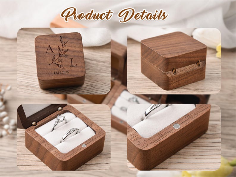 Custom Wooden Ring Box for Wedding Ceremony, Square Ring Bearer ...