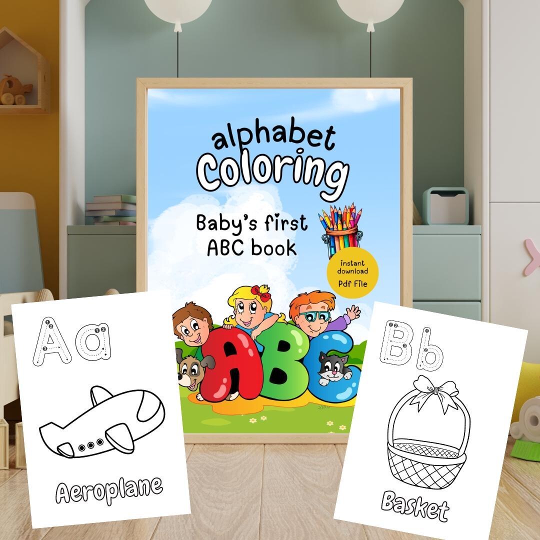 Baby's First ABC Coloring Book: Baby Shower Guest Book (PDF Download ...