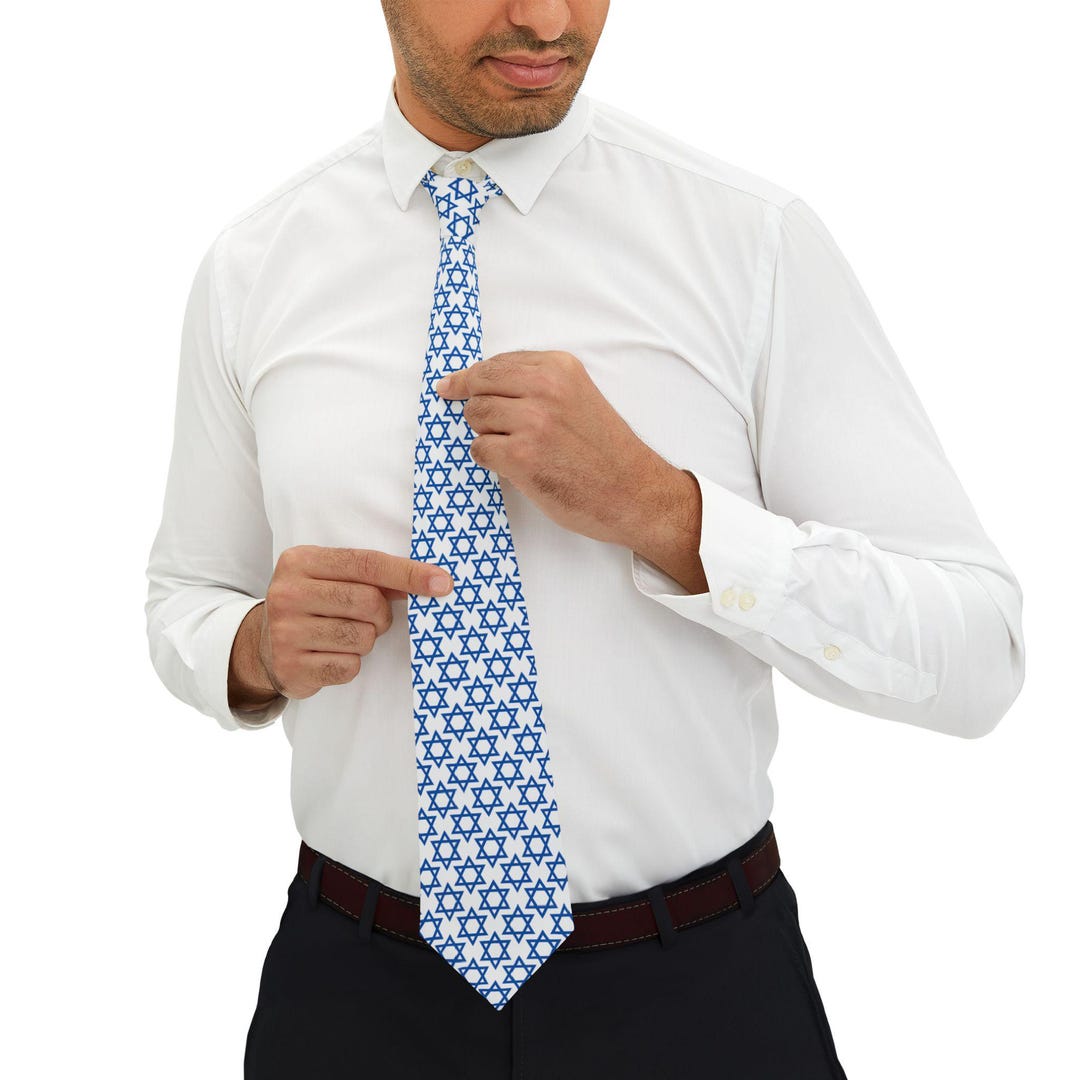Blue Star of David Pattern Necktie | Jewish Holiday Hanukkah Tie - Etsy
