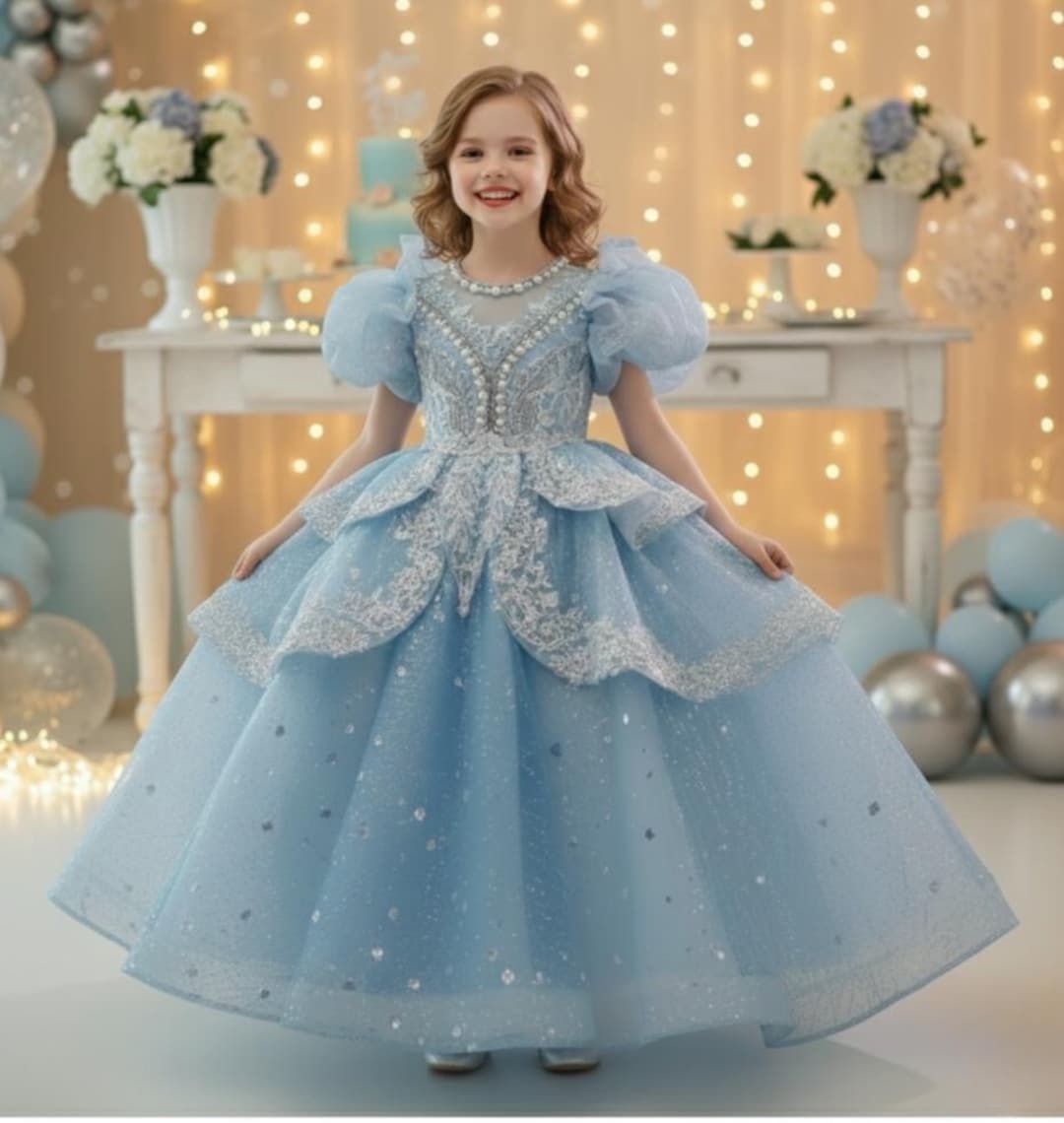 Light Blue Flower Girl Dress, Flower Girl Gown for Wedding, Sparkling ...