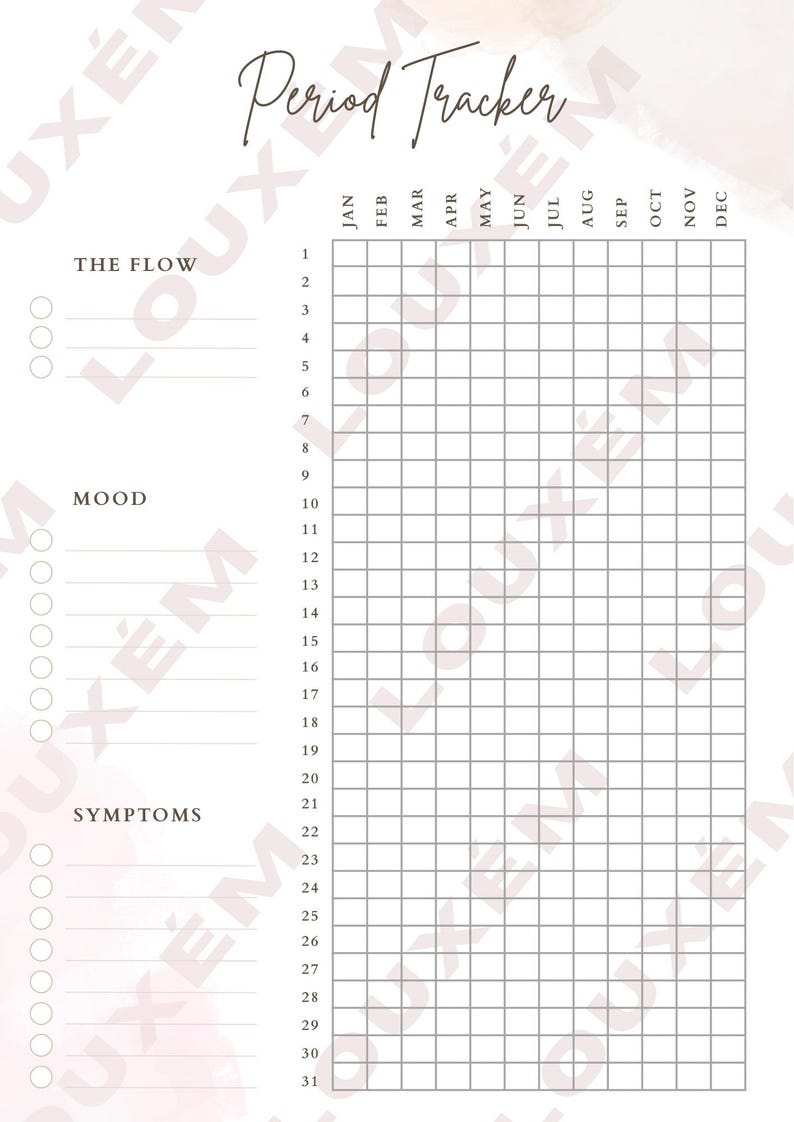 Period Tracker Printable, Mood and Symptom Journal (digital Download ...