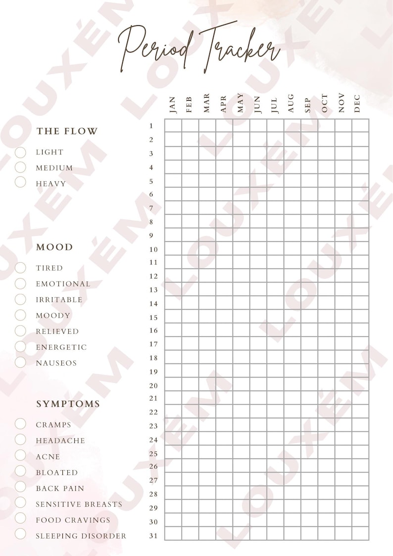 Period Tracker Printable, Mood and Symptom Journal (digital Download ...