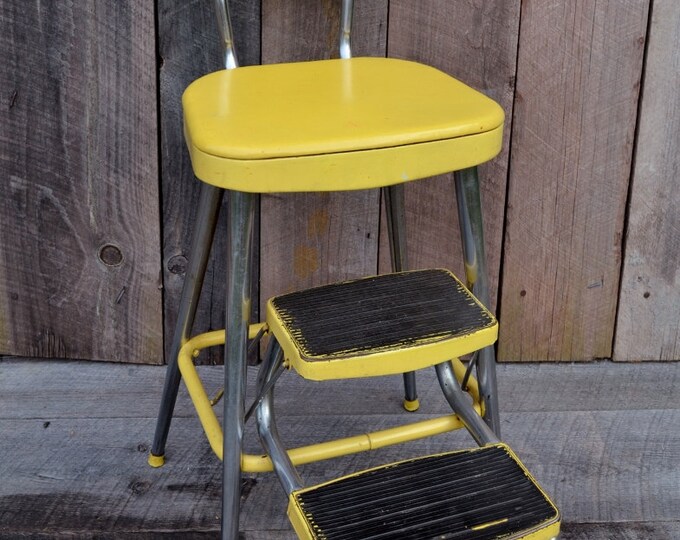 Yellow Ames Maid Step Stool Chair Vintage Kitchen Stool Fold Out Steps ...
